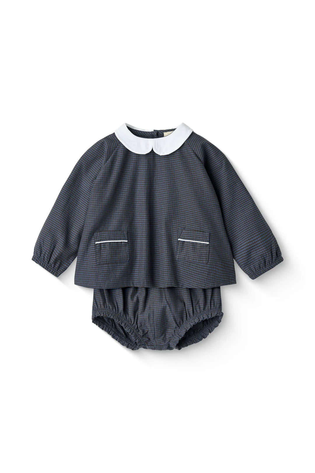 Checkered Baby Set W. Blouse and Bloomer | Brown Blue Check Comb ...