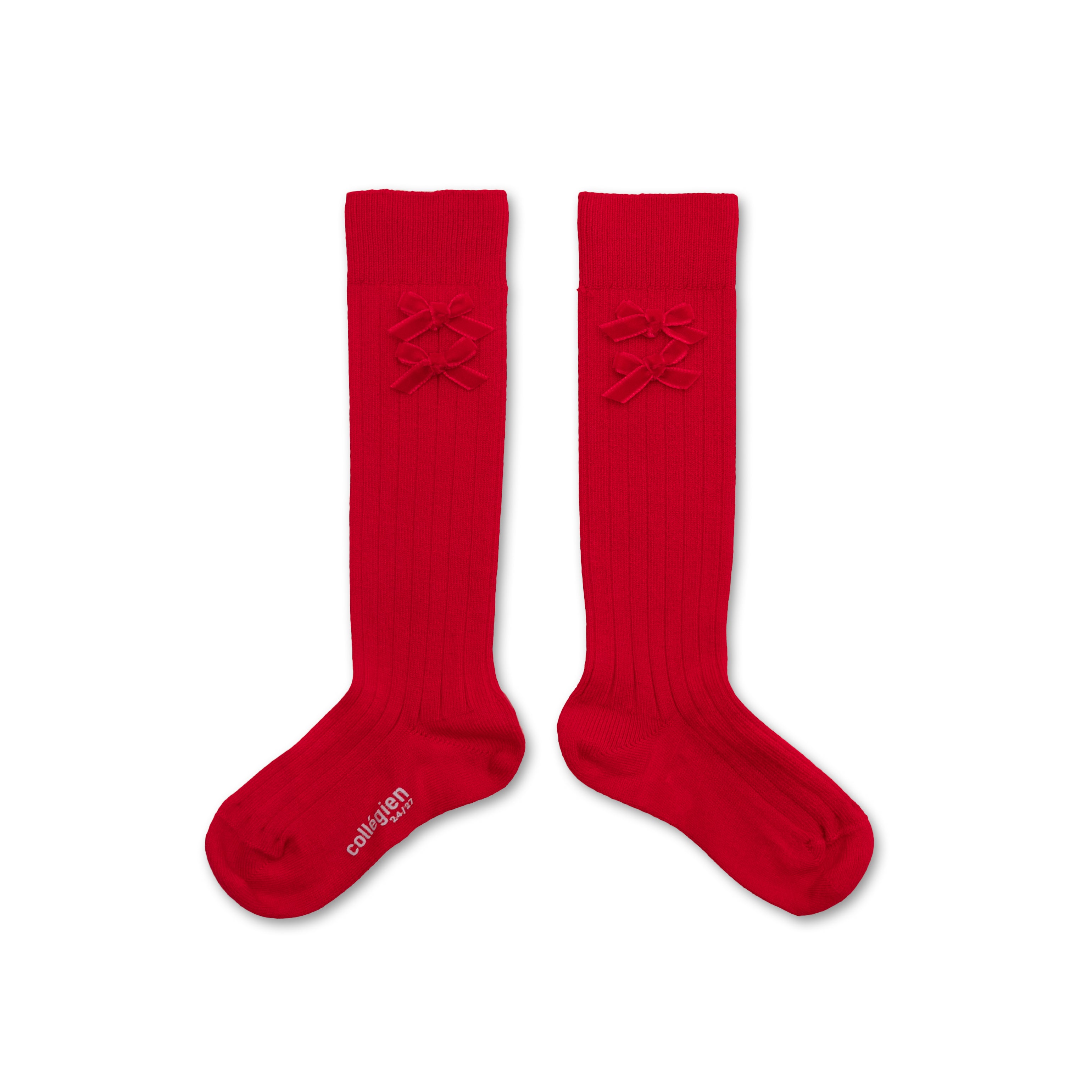 Hortense Ribbed Knee-high Socks with Velvel Bows | Poppy | Marigold ...