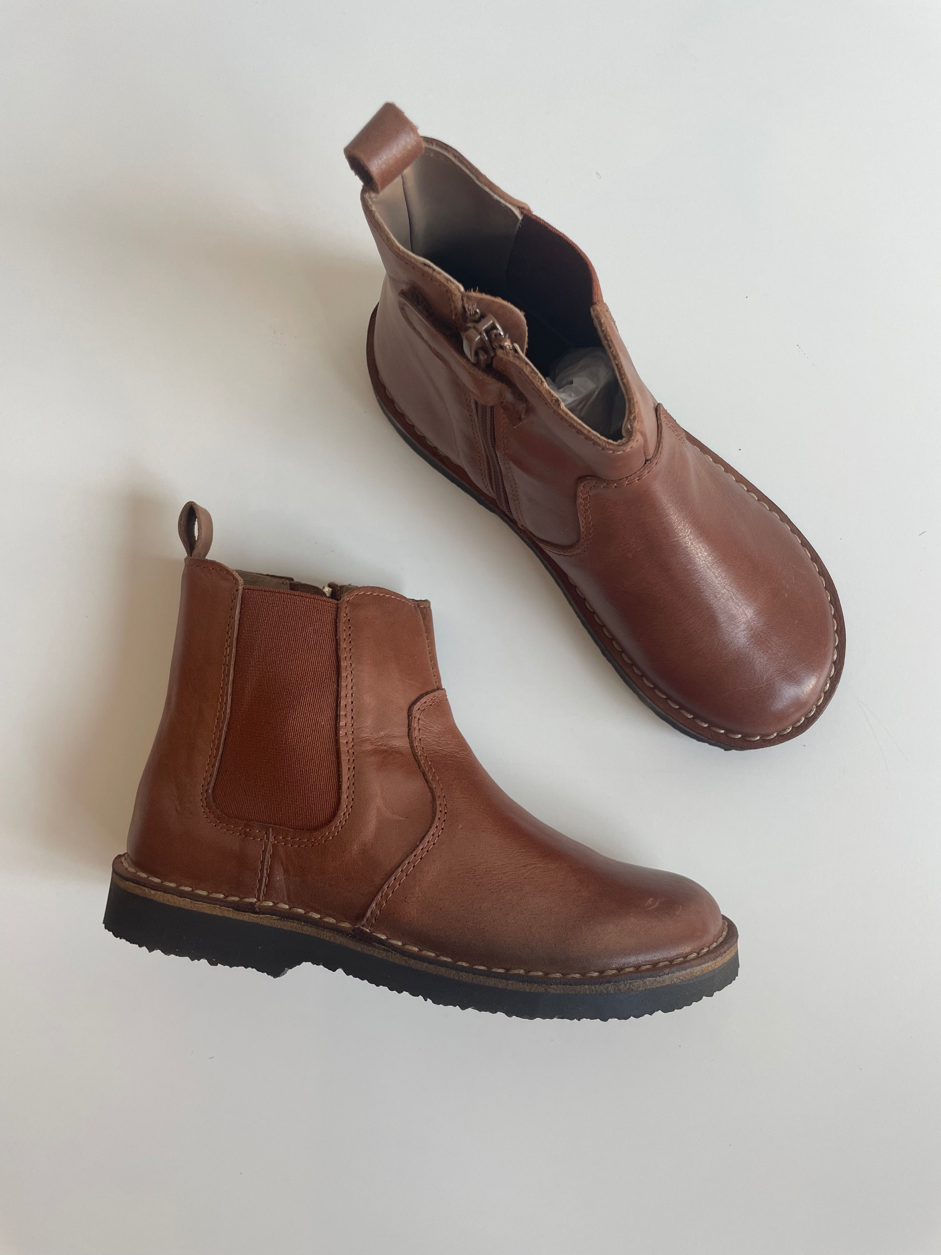 Pèpè Leather Zip Boot | Brown | Marigold Modern Kids